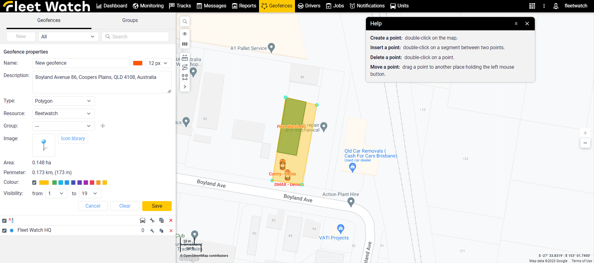 Create a Geofence | Fleet Watch
